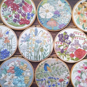 Botanical Linen Embroidery Patterns: Floral Needlepoint Designs - Set ...