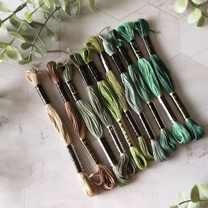 Green Embroidery Thread Pack: 10 Cotton Skeins, Foliage Colors - Etsy