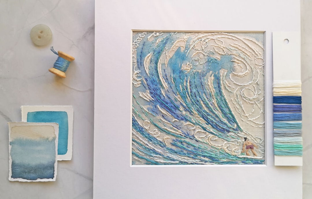 The Big Wave Embroidery Pattern, Modern Embroidery Hoop Art Panel ...