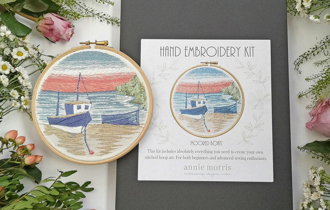 Embroidery Kit, Moored Boats Coastal Design, Nautical Embroidery ...
