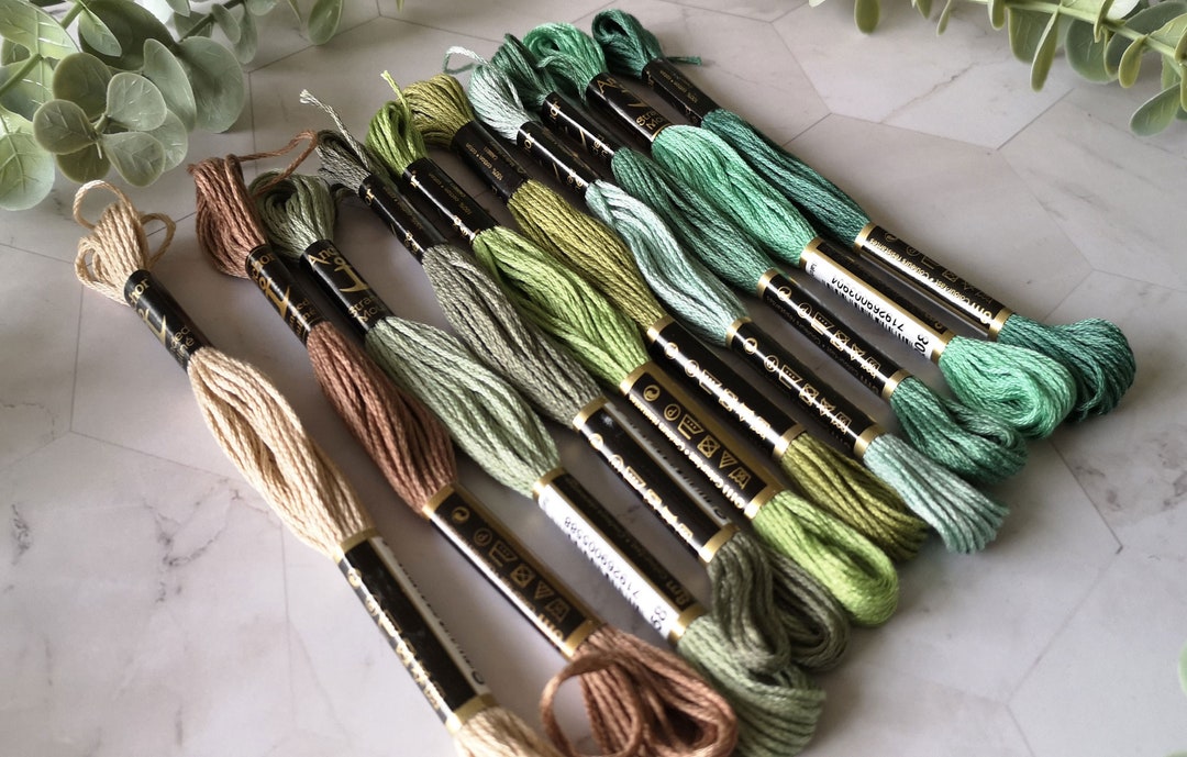 Green Embroidery Thread Pack: 10 Cotton Skeins, Foliage Colors - Etsy