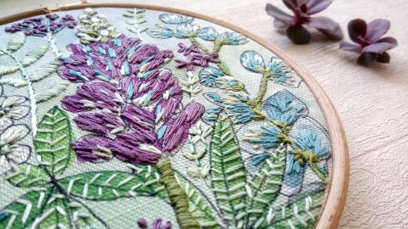 Embroidery Pattern, Lupin Floral Embroidery Design on Fabric - Etsy