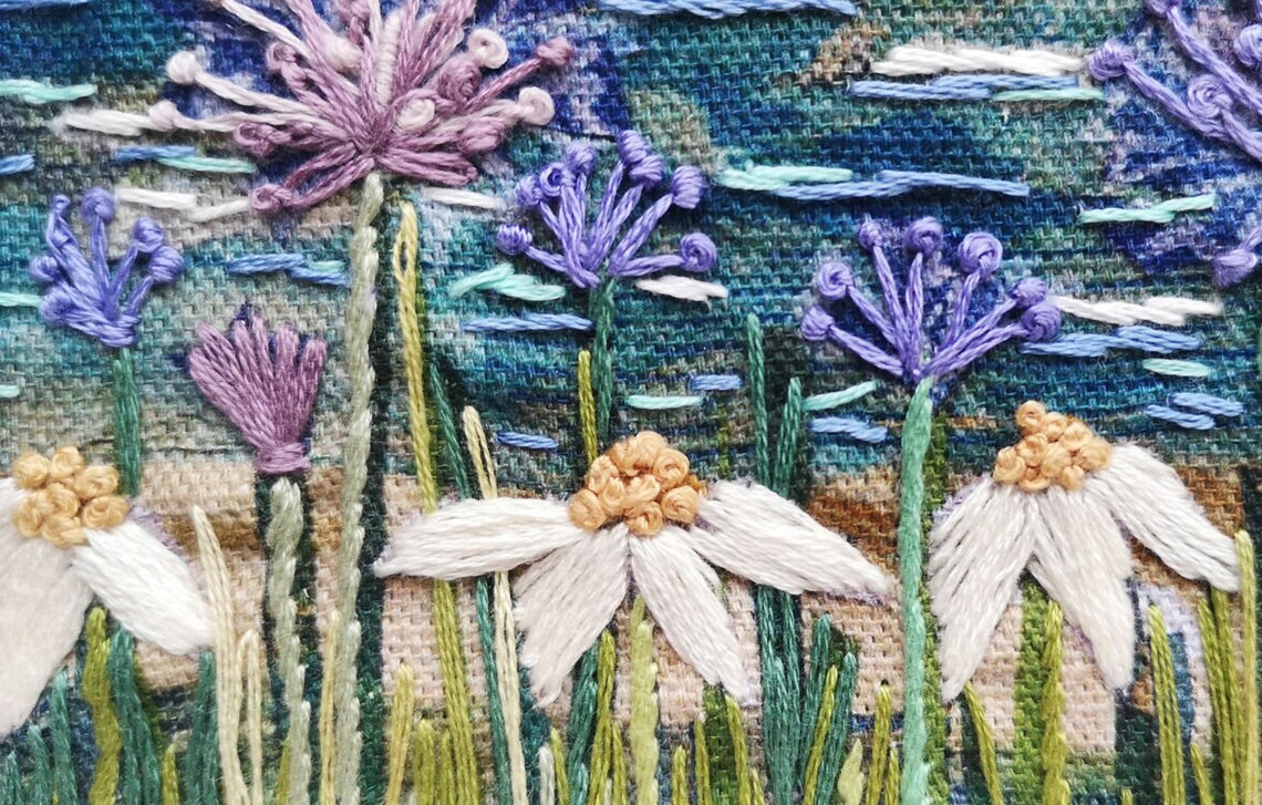 Burgh Island View Hand Embroidery Pattern, Contemporary Coastal ...
