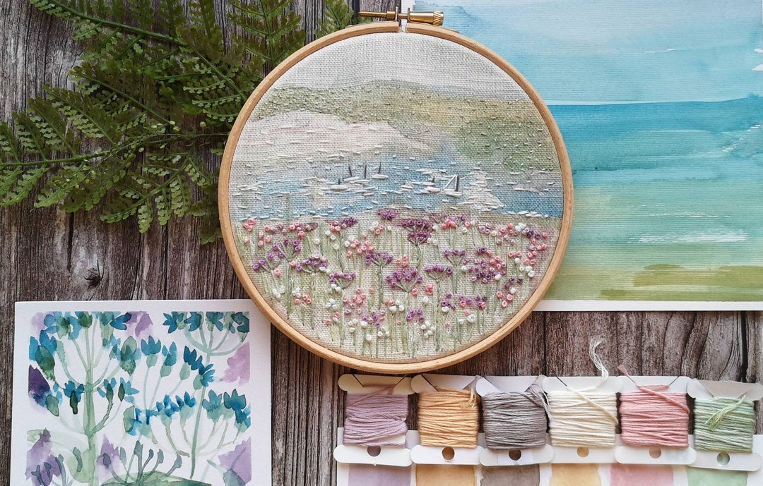 Coastal Embroidery Pattern: Sailing Boat Linen Panel (25cm) - Etsy UK