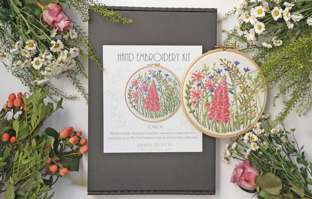 Embroidery Kit, Foxglove Flowers Hand Embroidery Kit for Beginners ...