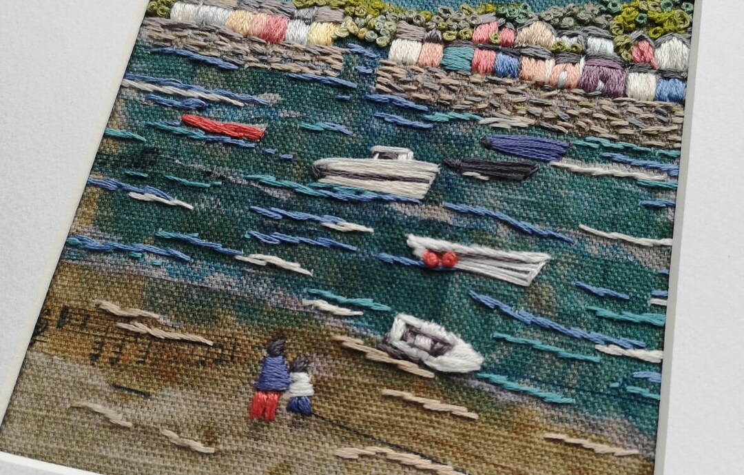 On the Shoreline Embroidery Pattern, Contemporary Coastal Hand ...