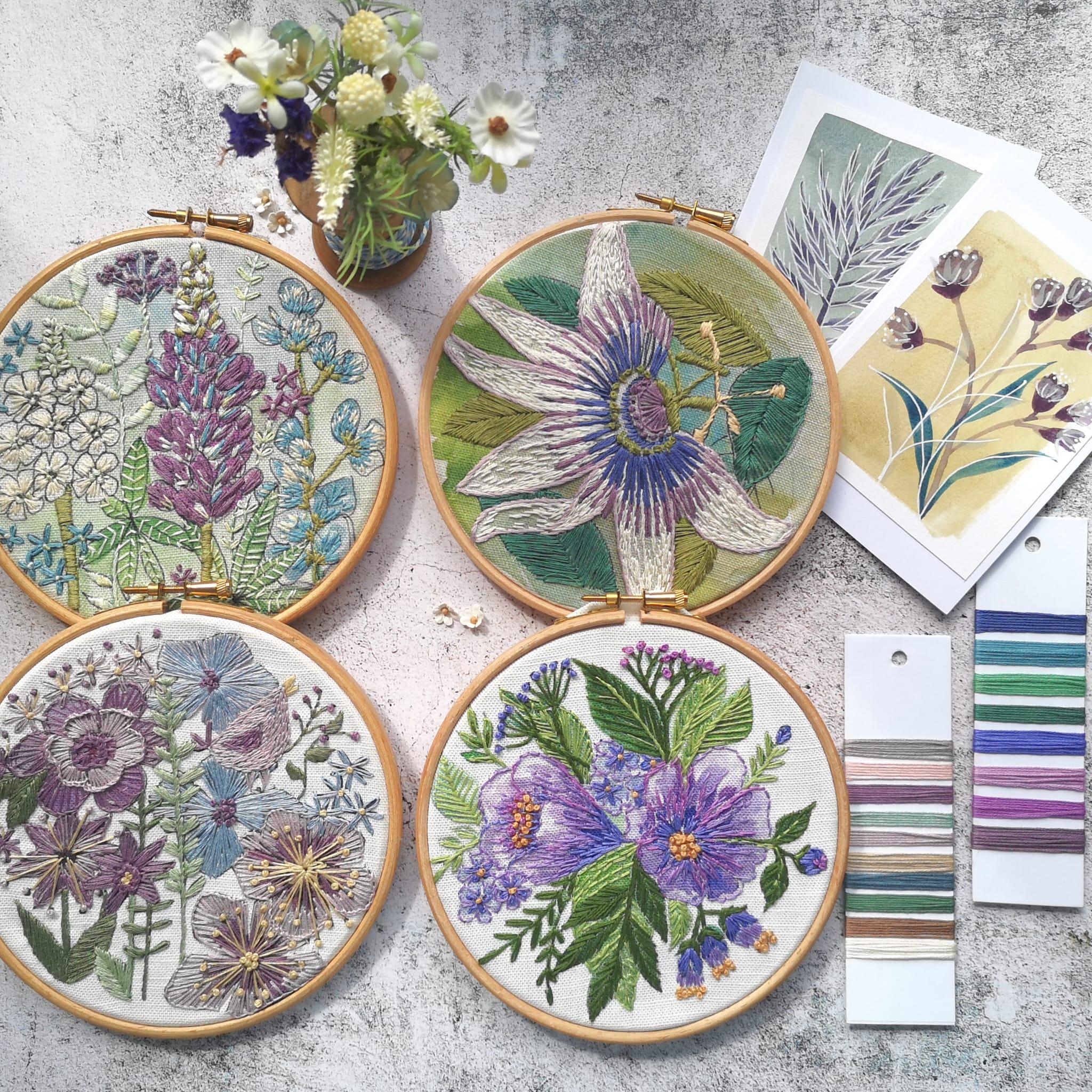 Botanical Linen Embroidery Patterns: Floral Needlepoint Designs - Set ...
