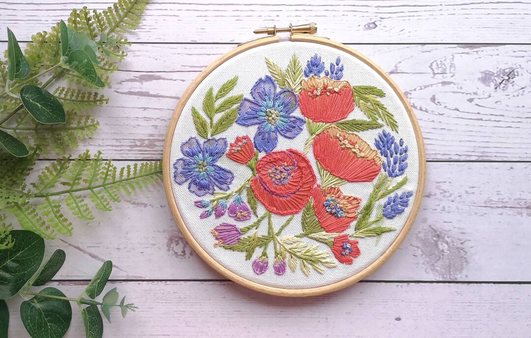Poppies Floral Embroidery Pattern: 6 Inch Hoop Art Design - Etsy