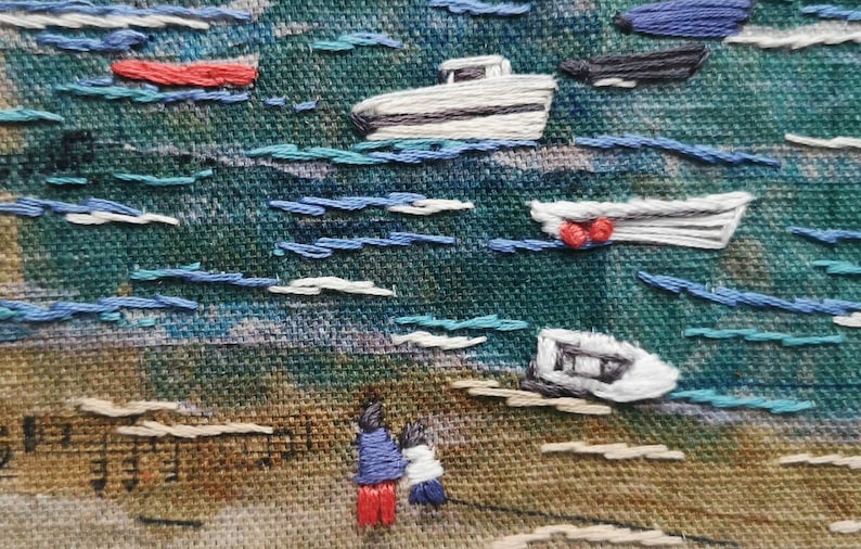 On the Shoreline Embroidery Pattern, Contemporary Coastal Hand ...