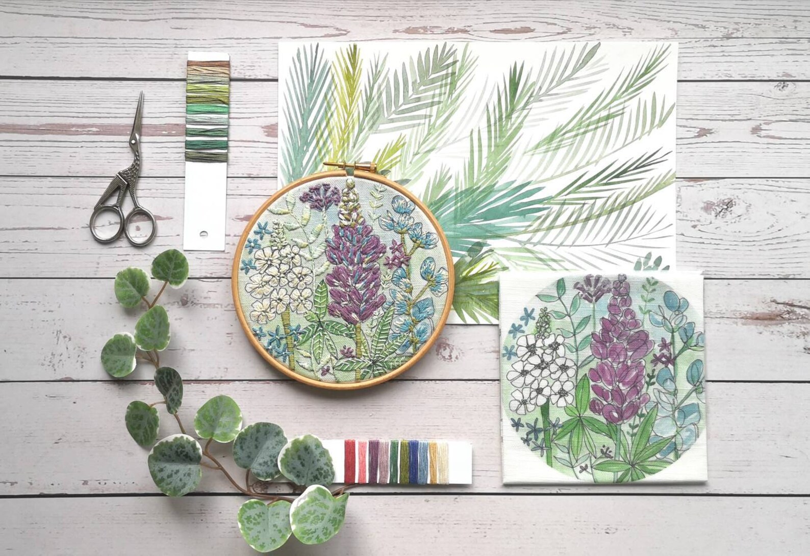 Embroidery Pattern Lupin Floral Embroidery Design on Fabric - Etsy