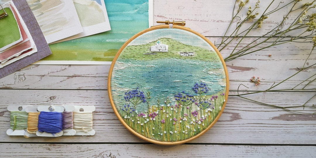 Coastal Embroidery Pattern - Seaside & Burgh Island Hotel Needlework ...