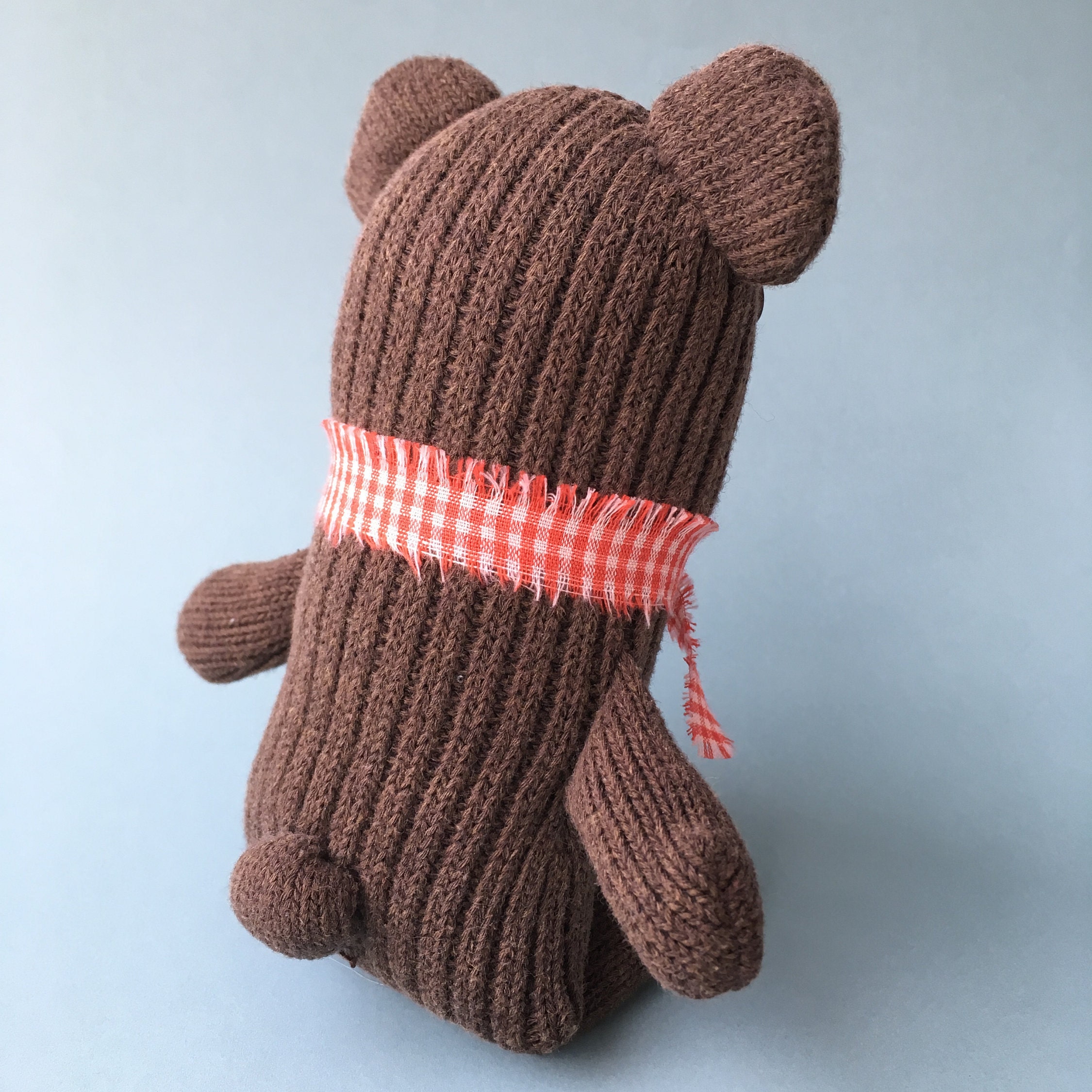 Brown Stuffed Bear With Red Checker Scarf - Sock Animal - Organic ...