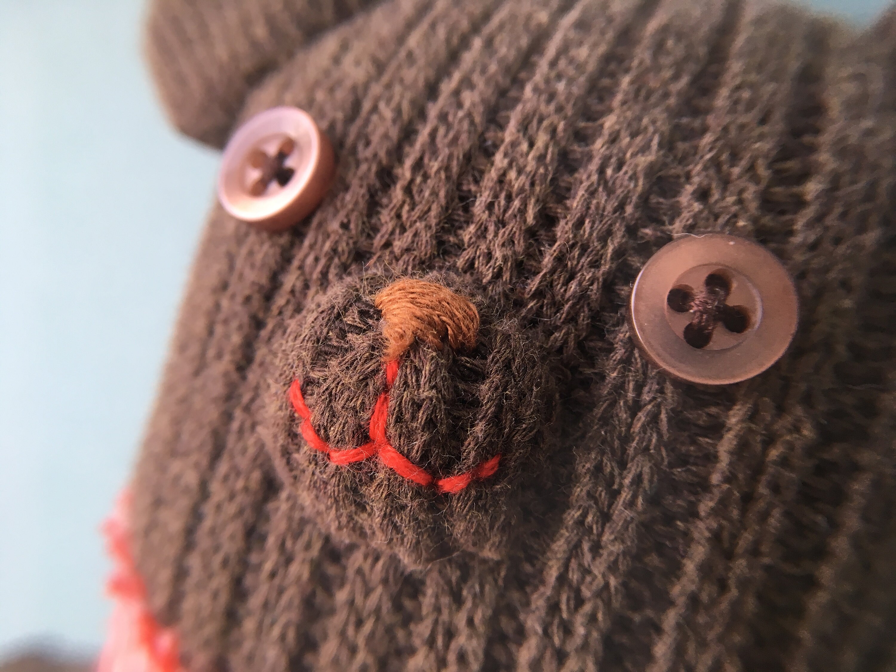 Brown Stuffed Bear With Red Checker Scarf - Sock Animal - Organic ...