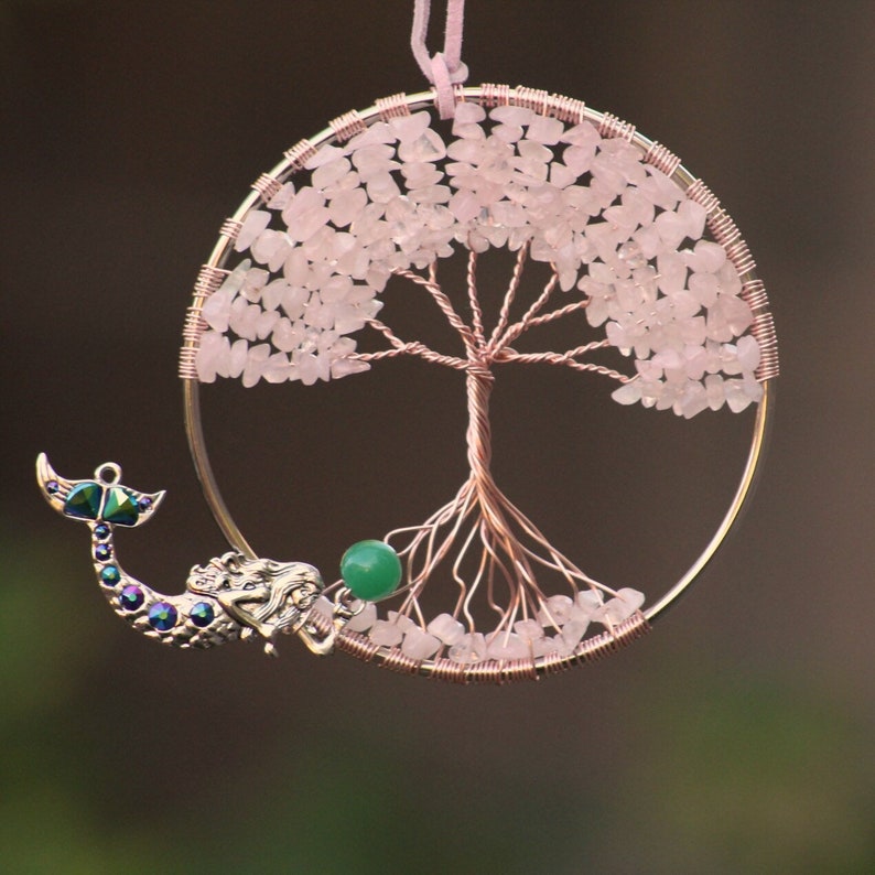 Rosenquarz Kristall Perlen Baum des Lebens Deko Wandkunst - Etsy.de