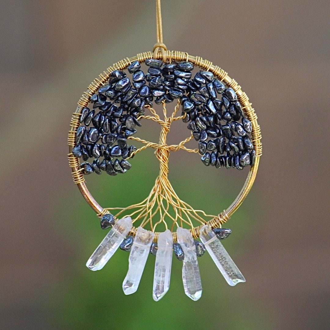 Clear Quartz Pointers, Hematite Crystal Beaded, Tree of Life Decor ...