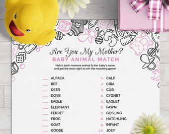 Printable Baby Shower Game Pale Pink Match the Baby Animals - Etsy