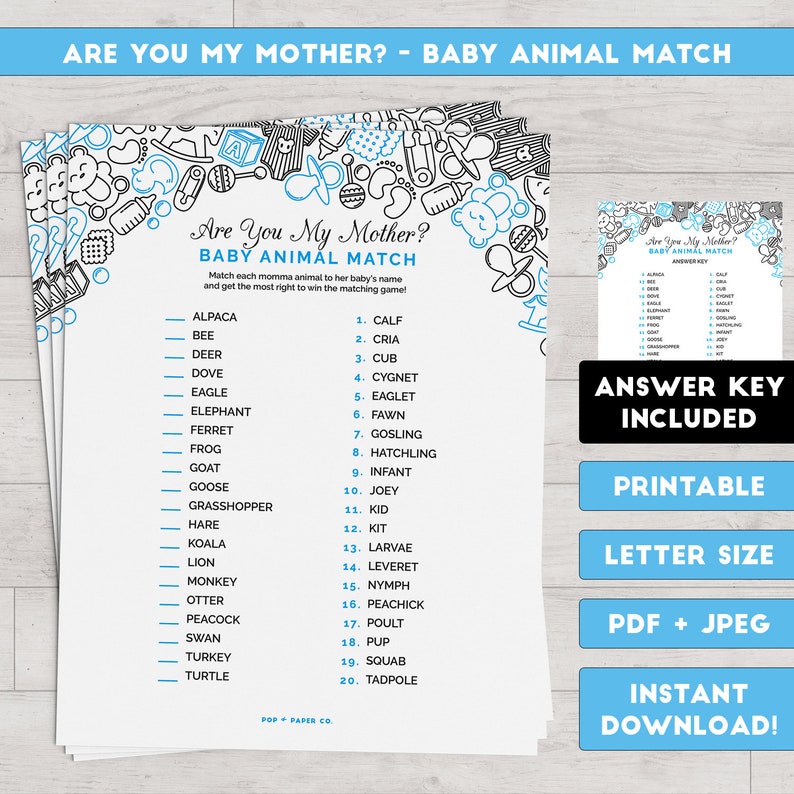 Baby Shower Games - Are You My Mother? / Baby Animal Matching Game ...