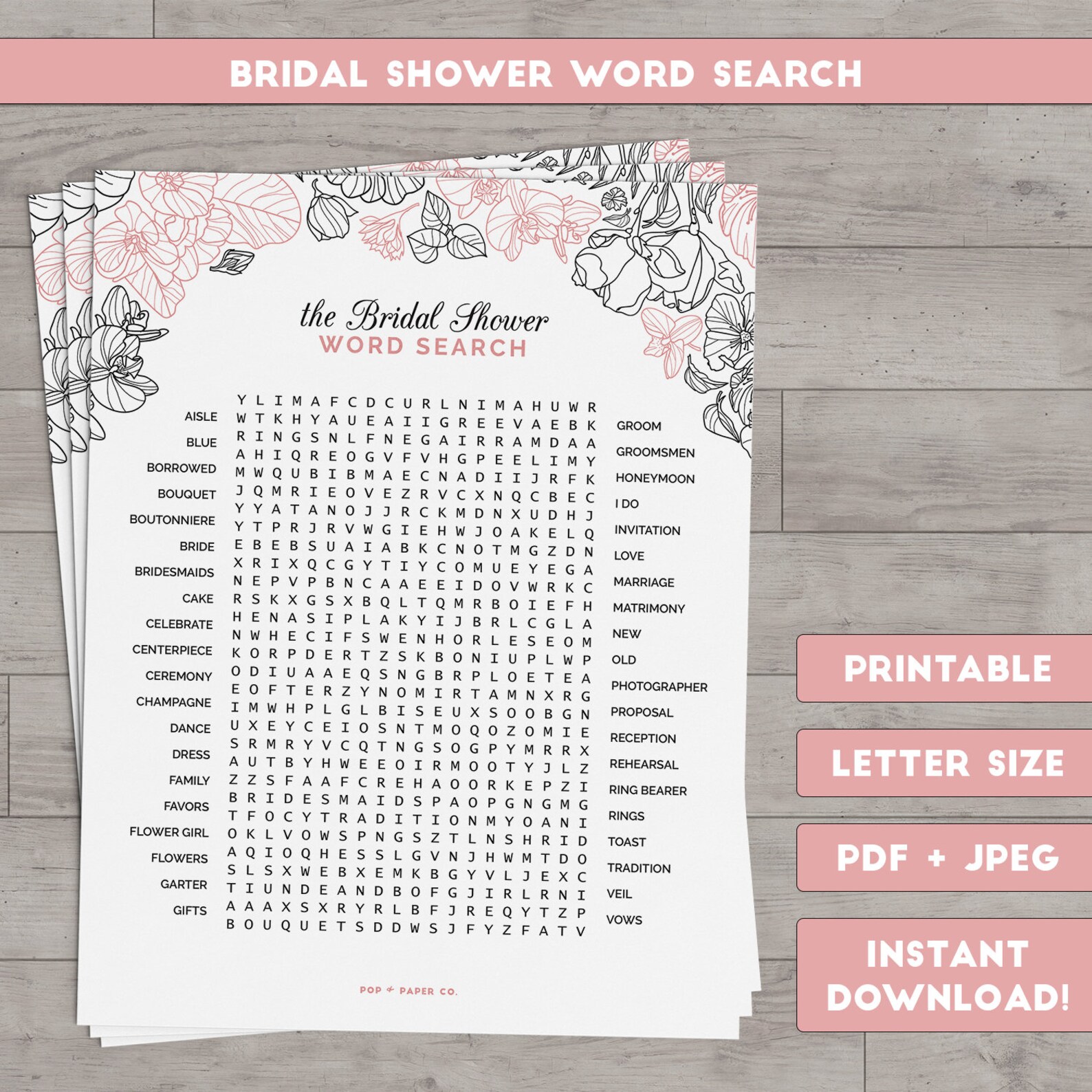 Bridal Shower Games Word Search / Bachelorette Party Game / - Etsy España