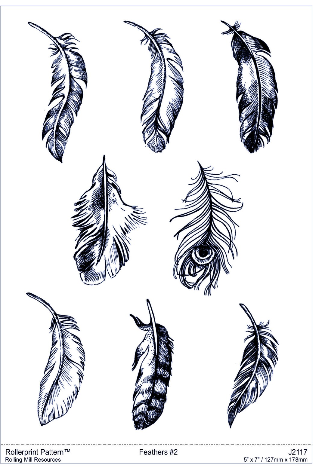 J2117 (feathers #2 - Right Facing) Rolling Mill Low Relief Pattern 5"x7 ...