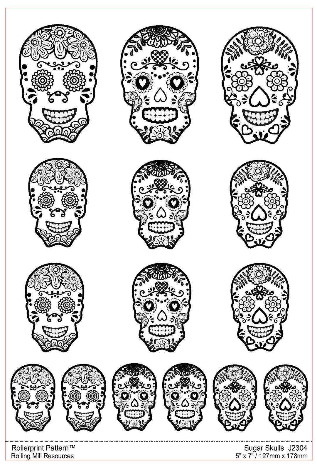 J2304 (sugar Skulls) Low Relief Pattern 5"x7" (laser Engraved Paper ...
