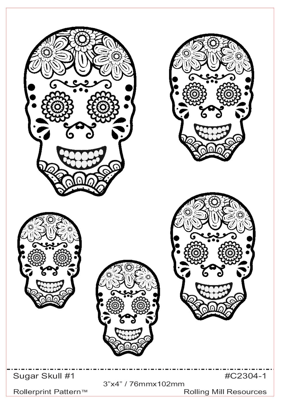 C2304 (sugar Skulls) Low Relief Pattern 3"x4" (laser Engraved Paper ...