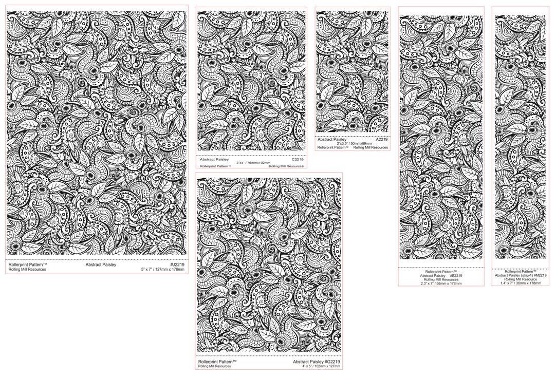 2219 (abstract Paisley) 2"x3.5", 3" X 4", 4" X 5", 5"x7", 1"x7" and 2 ...