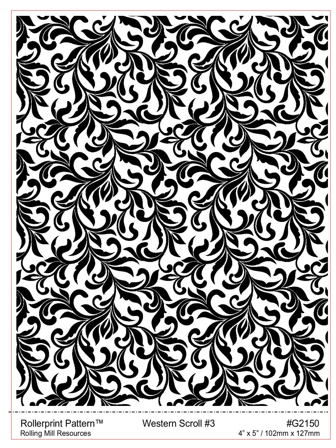 G2150 Rolling Mill (western Scroll #3) 4"x5" Low Relief Pattern (laser ...