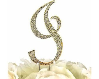 Large 5 Crystal Rhinestone Gold Cake Topper Letter p Monogram Wedding ...