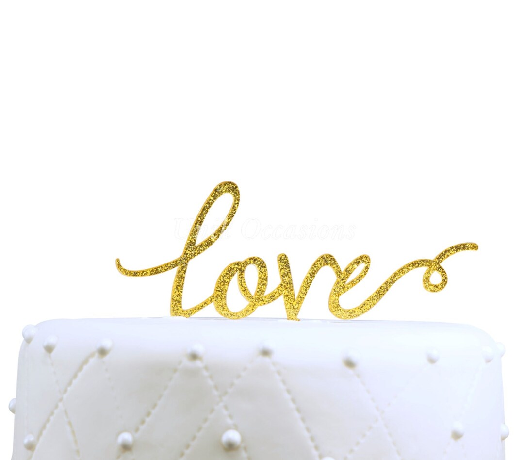 17 Main Love Acrylic Wedding Cake Topper, Gold Glitter - Etsy