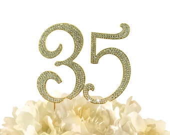 New 5 Gold Crystal Bling Rhinestone NUMBER 35 Thirty Five Cake Topper ...