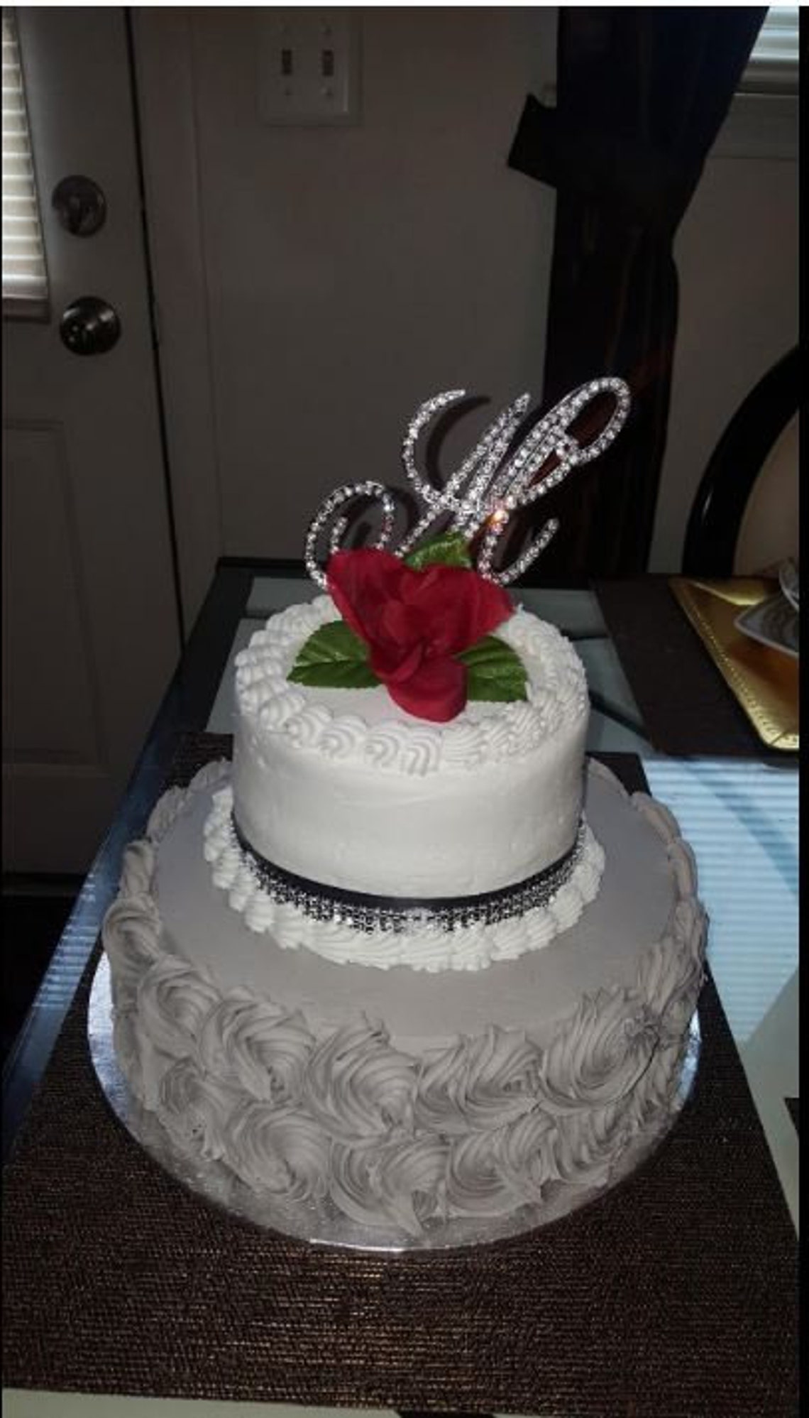 Victorian Rhinestone Wedding Cake Topper Silver Letter M | Etsy