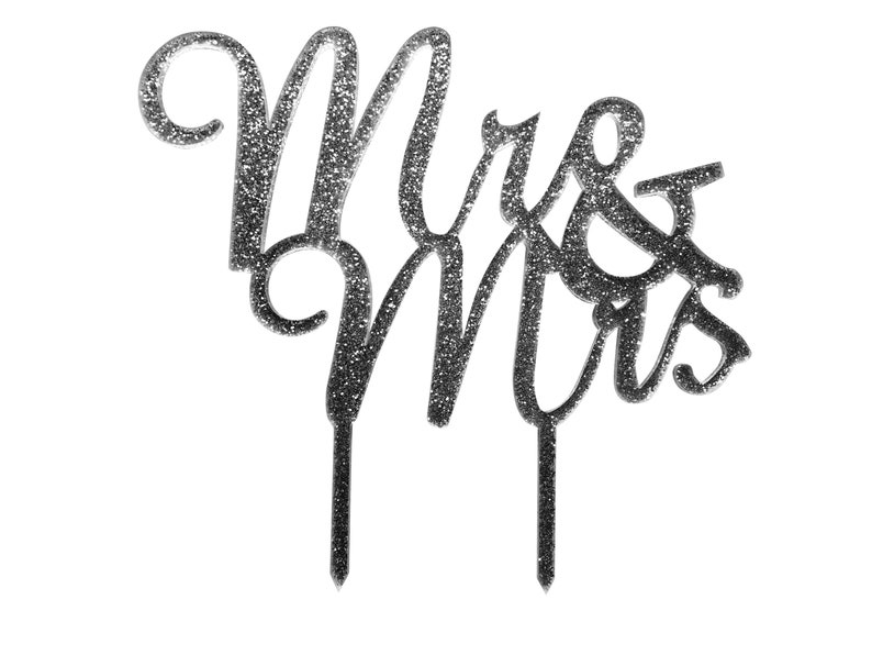 17 Main Mr. & Mrs. Script Acrylic Cake Topper Silver Glitter - Etsy