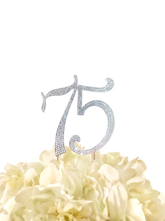 Rhinestone Cake Topper Number 75 Silver - Etsy