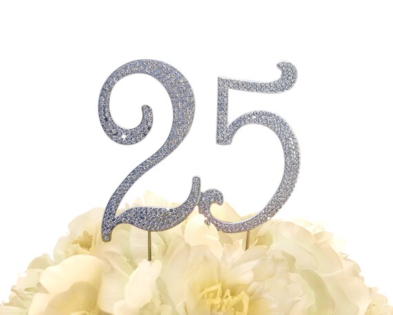 Rhinestone Cake Topper Number 25 Silver - Etsy