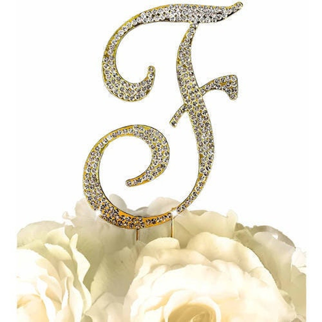 Sparkling Collection Monogram Cake Topper Letter F Large Gold - Etsy