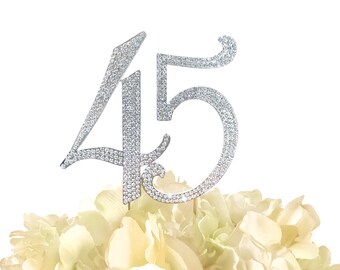 5 Large Silver Rhinestone NUMBER Forty Five 45 Cake Topper 45th ...