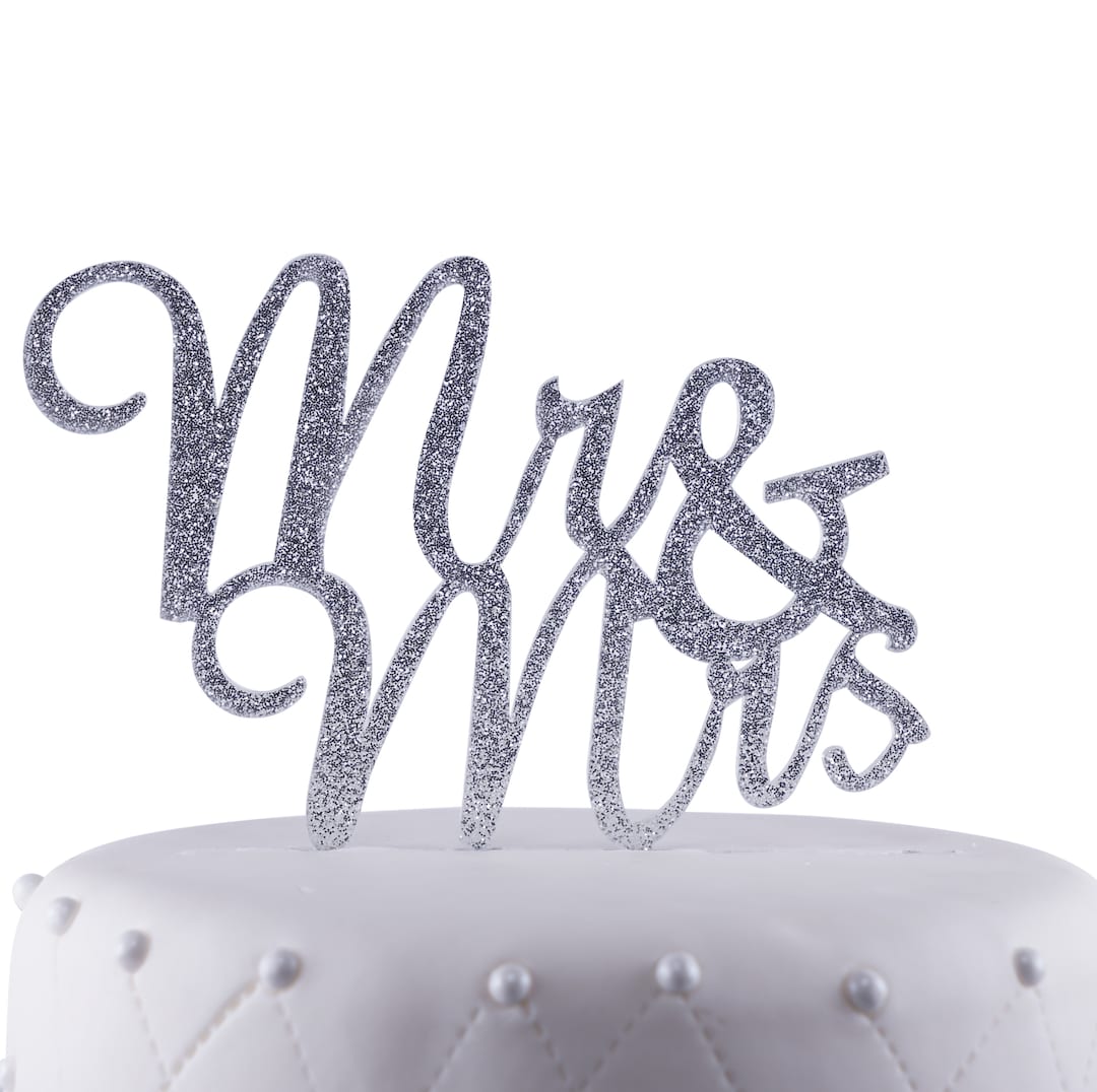 17 Main Mr. & Mrs. Script Acrylic Cake Topper, Silver Glitter - Etsy