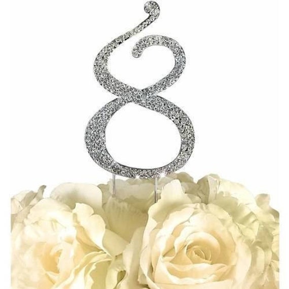 Sparkling Collection Monogram Cake Topper Number 8 Silver - Etsy