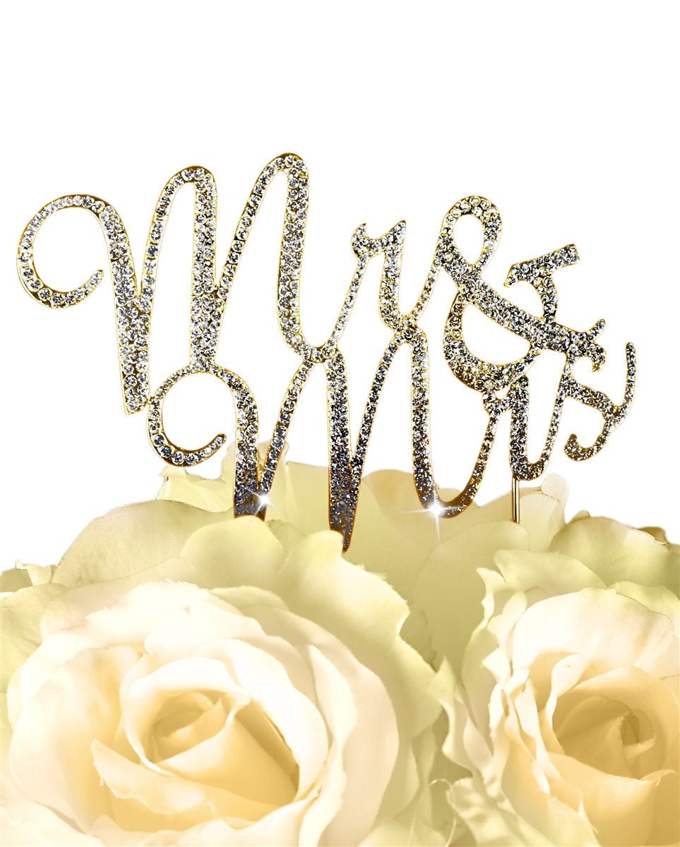 17 Main Crystal Rhinestone Cake Topper Mr & Mrs in Gold - Etsy