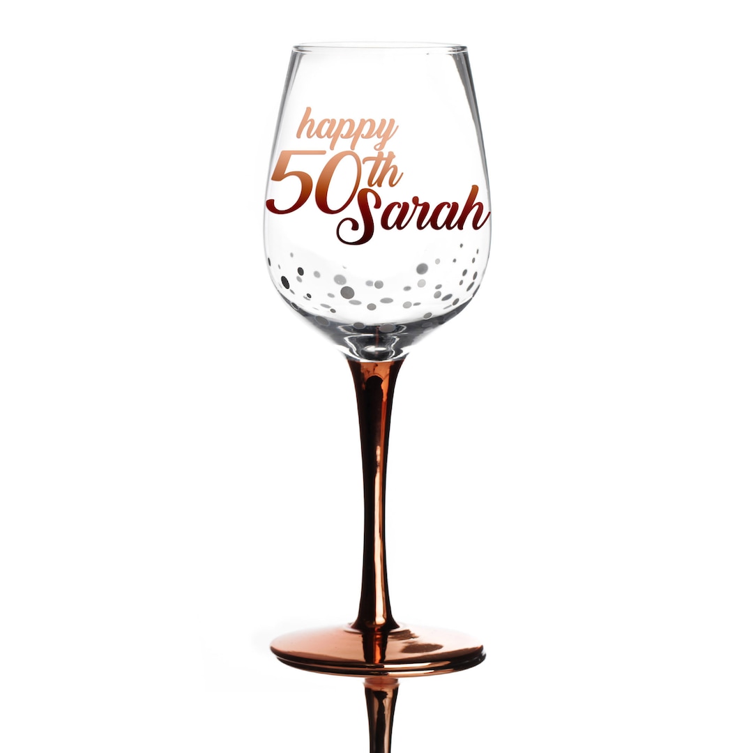 Personalised Happy 50th Birthday Wine Glass Script Font - Etsy