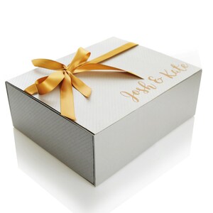 Personalised Silver Gift Box With Gold Ribbon Bow - Etsy