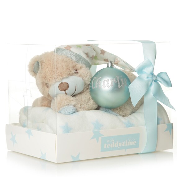 Blue Boy Personalised Teddy Bauble and Blanket Gift Pack - Etsy Australia
