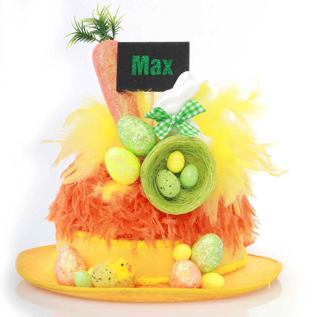 Personalised Yellow Easter Hat With Easter Egg Nest - Etsy