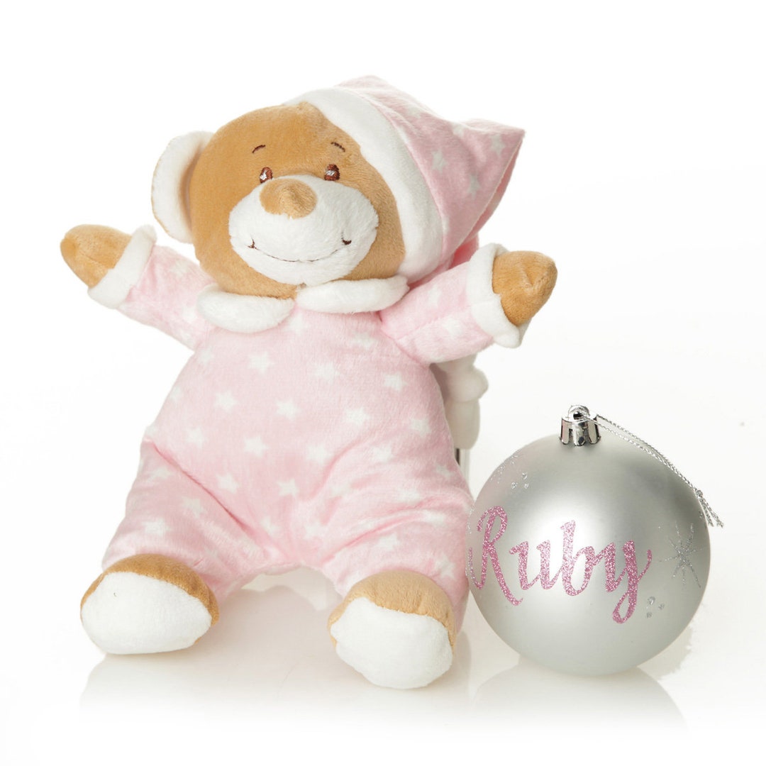 Pink Girl Starbright Teddy und personalisierte Weihnachtskugel Geschenk ...