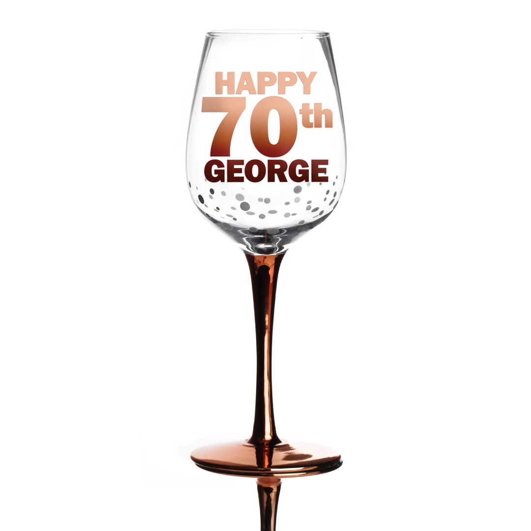Personalised Happy 70th Birthday Wine Glass Block Font - Etsy