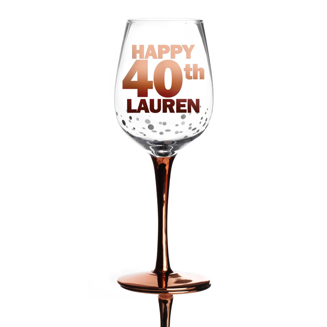 Personalised Happy 40th Birthday Wine Glass Block Font - Etsy