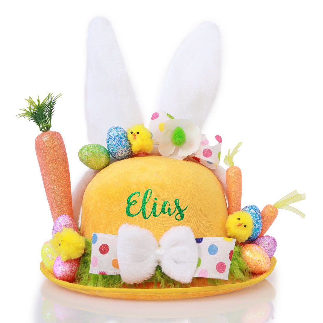 Personalised Yellow and Polka Dot Easter Hat With White Ears - Etsy