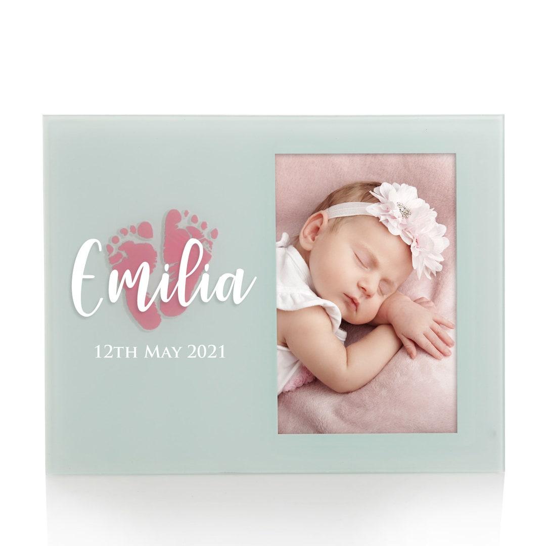 Personalised Baby Birth Photo Frame Pink Footprint - Etsy