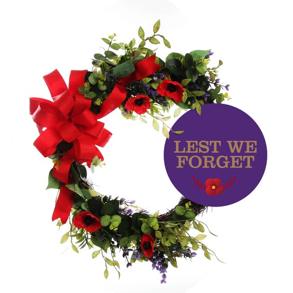 Anzac Day Floral Tribute Wreath With Purple Plaque Lest We | Etsy