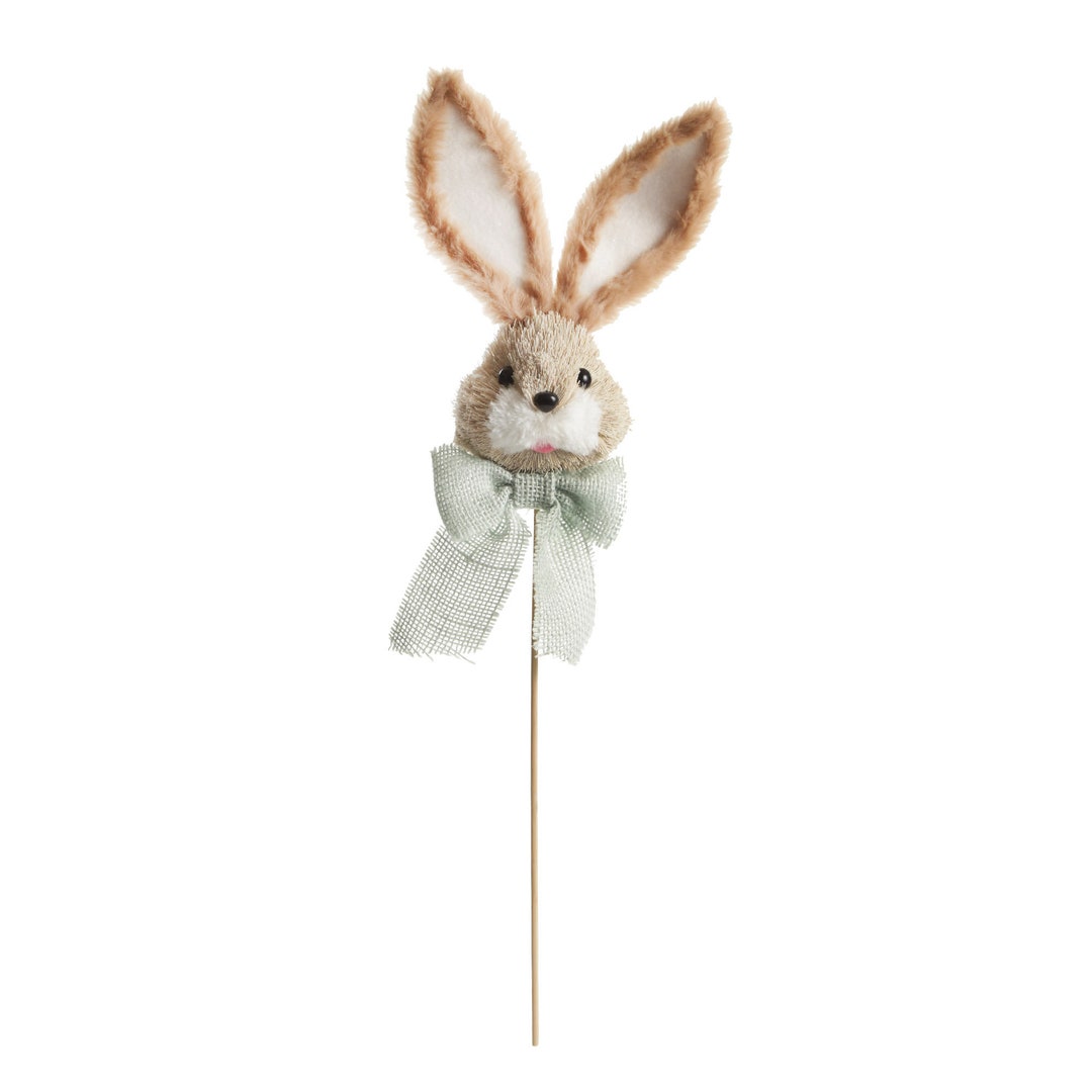 Straw Bunny Head Pick With Blue Bow - Etsy